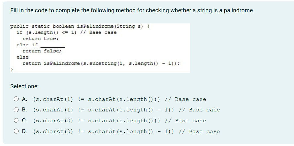 Solved Fill in the code to complete the following method for | Chegg.com