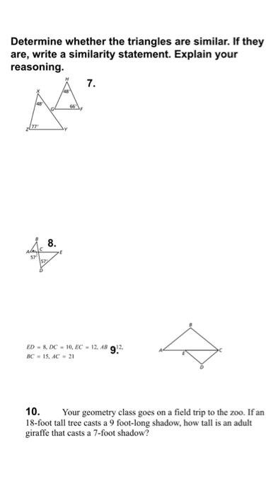 Solved Determine whether the triangles are similar. If they | Chegg.com