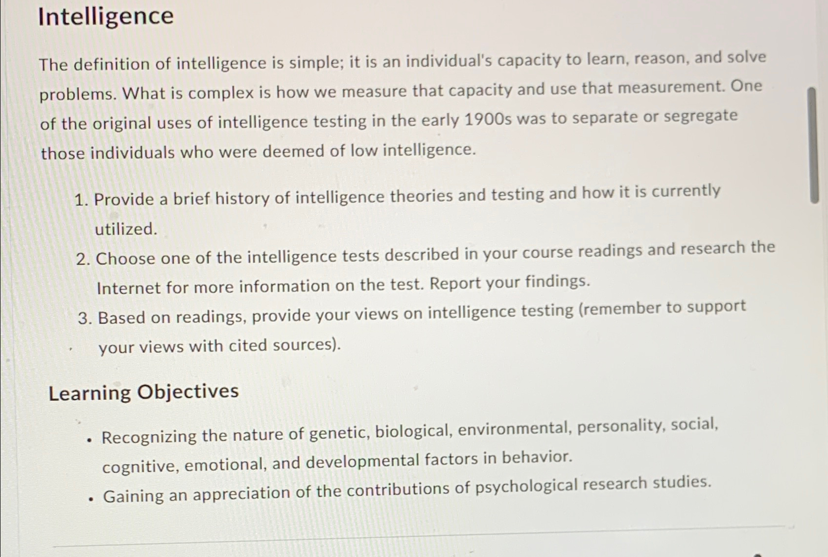 Solved IntelligenceThe definition of intelligence is simple; | Chegg.com