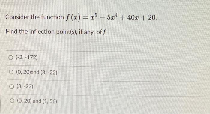 Solved Consider The Function F X X5−5x4 40x 20 Find The