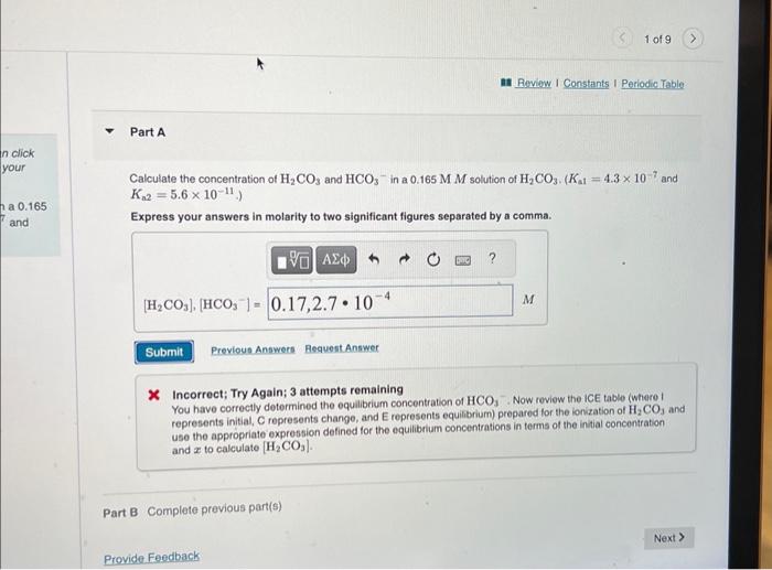 Solved Calculate the concentration of H2CO3 and HCO3−in a | Chegg.com