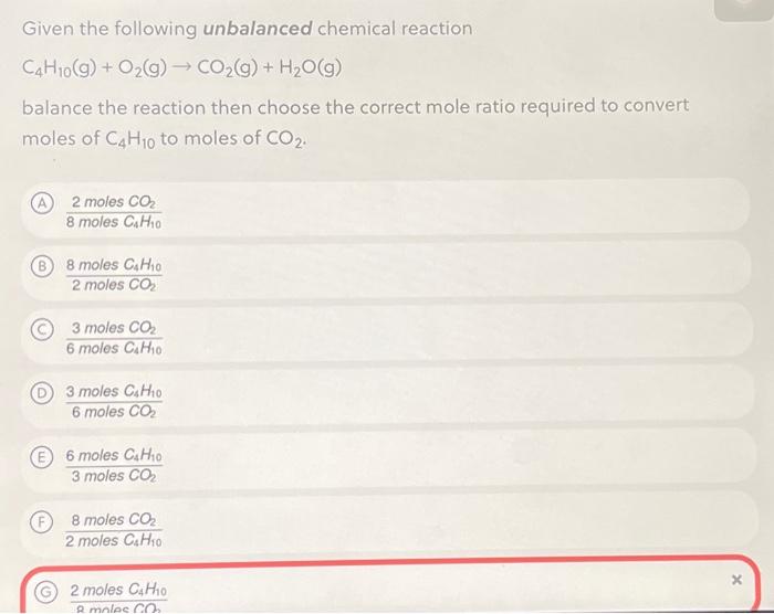 Solved Given the following unbalanced chemical reaction | Chegg.com