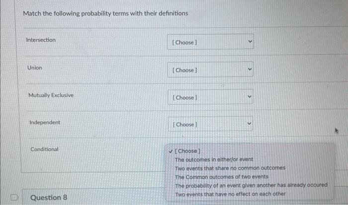 Solved Match the following probability terms with their | Chegg.com