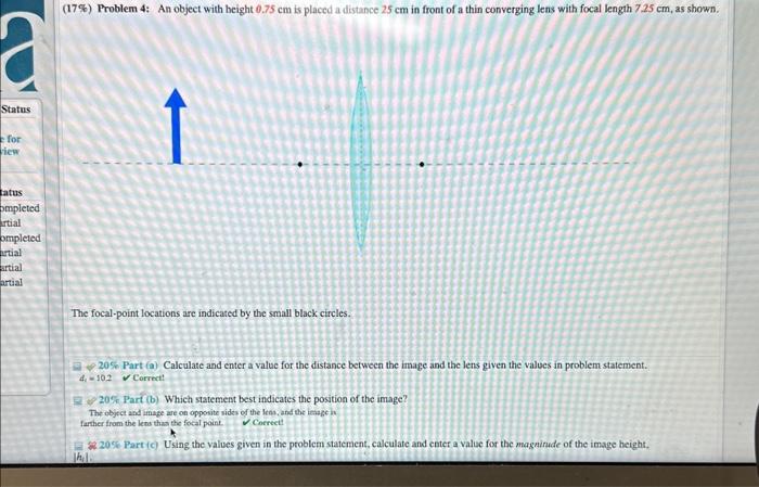 Solved (17\%) Problem 4: An object with height θ.75 cm is | Chegg.com