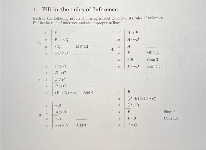 1 Fill in the rules of Inference Each of the | Chegg.com