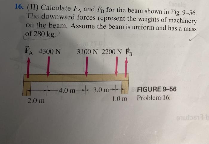 Solved 16. (II) Calculate FA and Fb for the beam shown in | Chegg.com