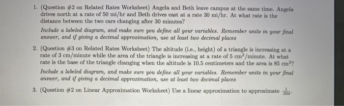 Solved 1. (Question #2 on Related Rates Worksheet) Angela | Chegg.com