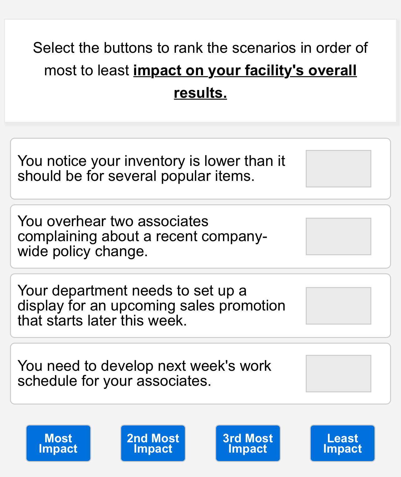 Solved Select the buttons to rank the scenarios in order | Chegg.com