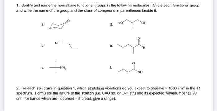 Solved 1. Identify and name the non-alkane functional groups | Chegg.com