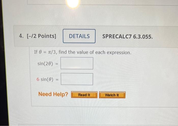 Solved If θ=π/3, find the value of each expression. | Chegg.com