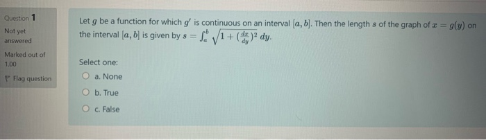 Solved Question 1 Not yet answered Let gbe a function for | Chegg.com