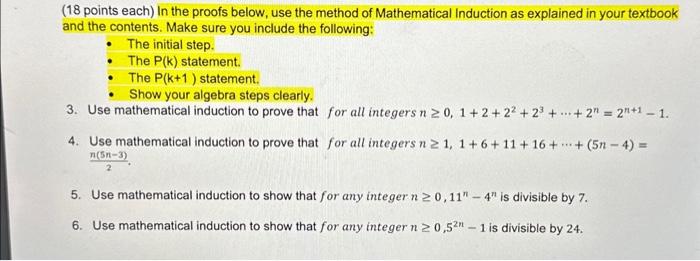 Solved ( 18 points each) In the proofs below, use the method | Chegg.com