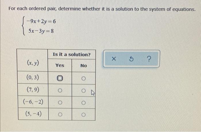 Solved For each ordered pair, determine whether it is a | Chegg.com