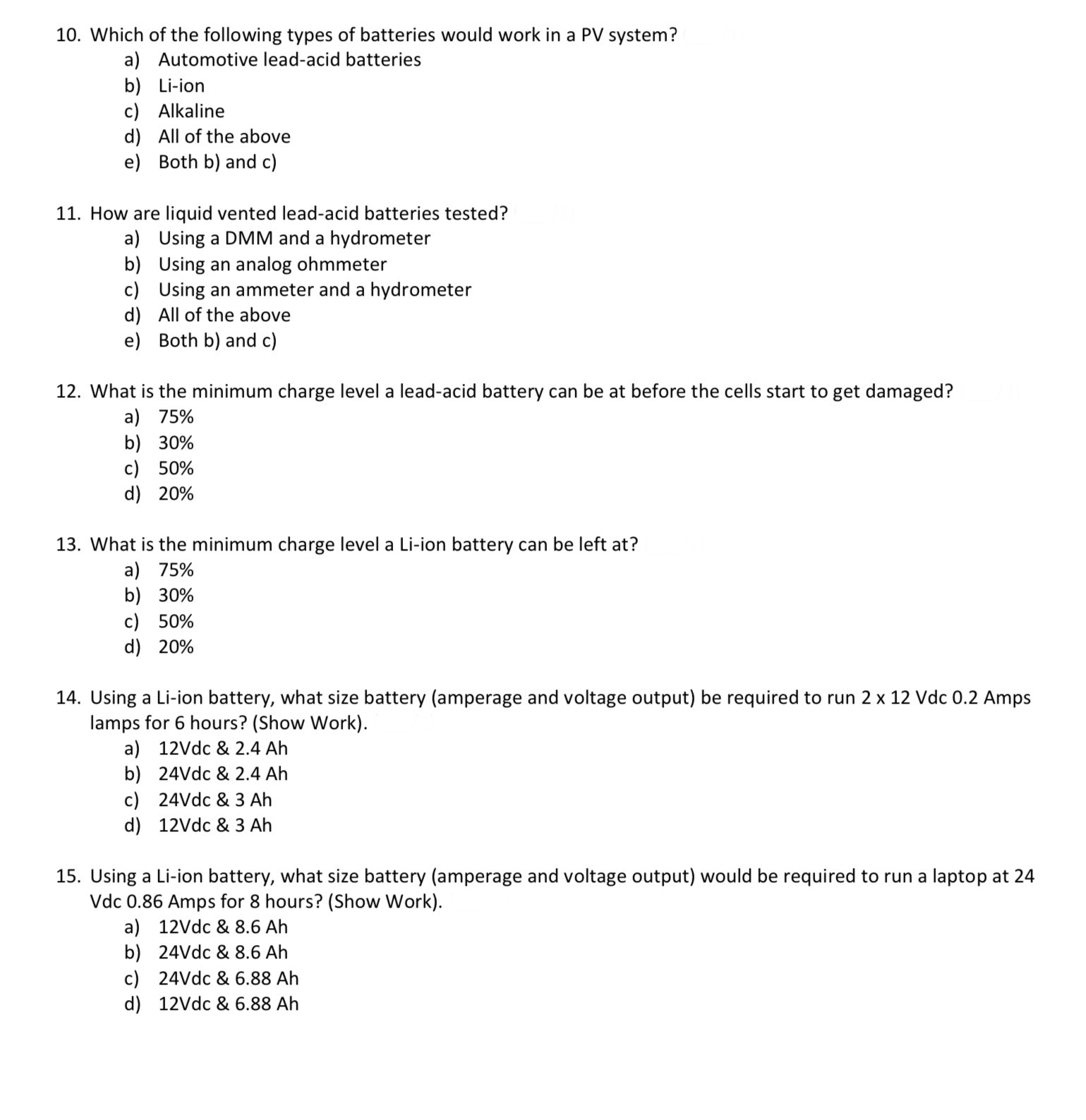 Solved Which of the following types of batteries would work | Chegg.com