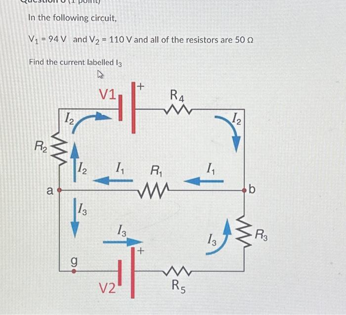 Solved In the following circuit, V1=94 V and V2=110 V and | Chegg.com