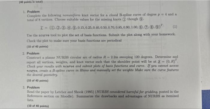 1. Problem Complete the following nonuniform knot | Chegg.com