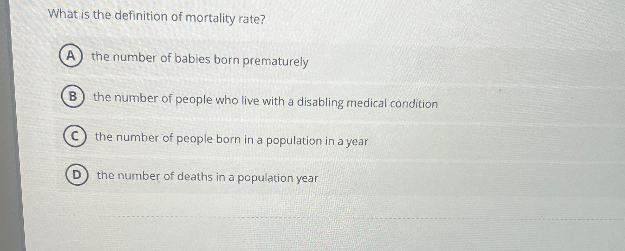 Solved What is the definition of mortality rate?the number | Chegg.com