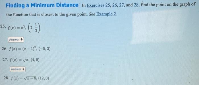 Solved Finding a Minimum Distance In Exercises 25,26,27, and | Chegg.com