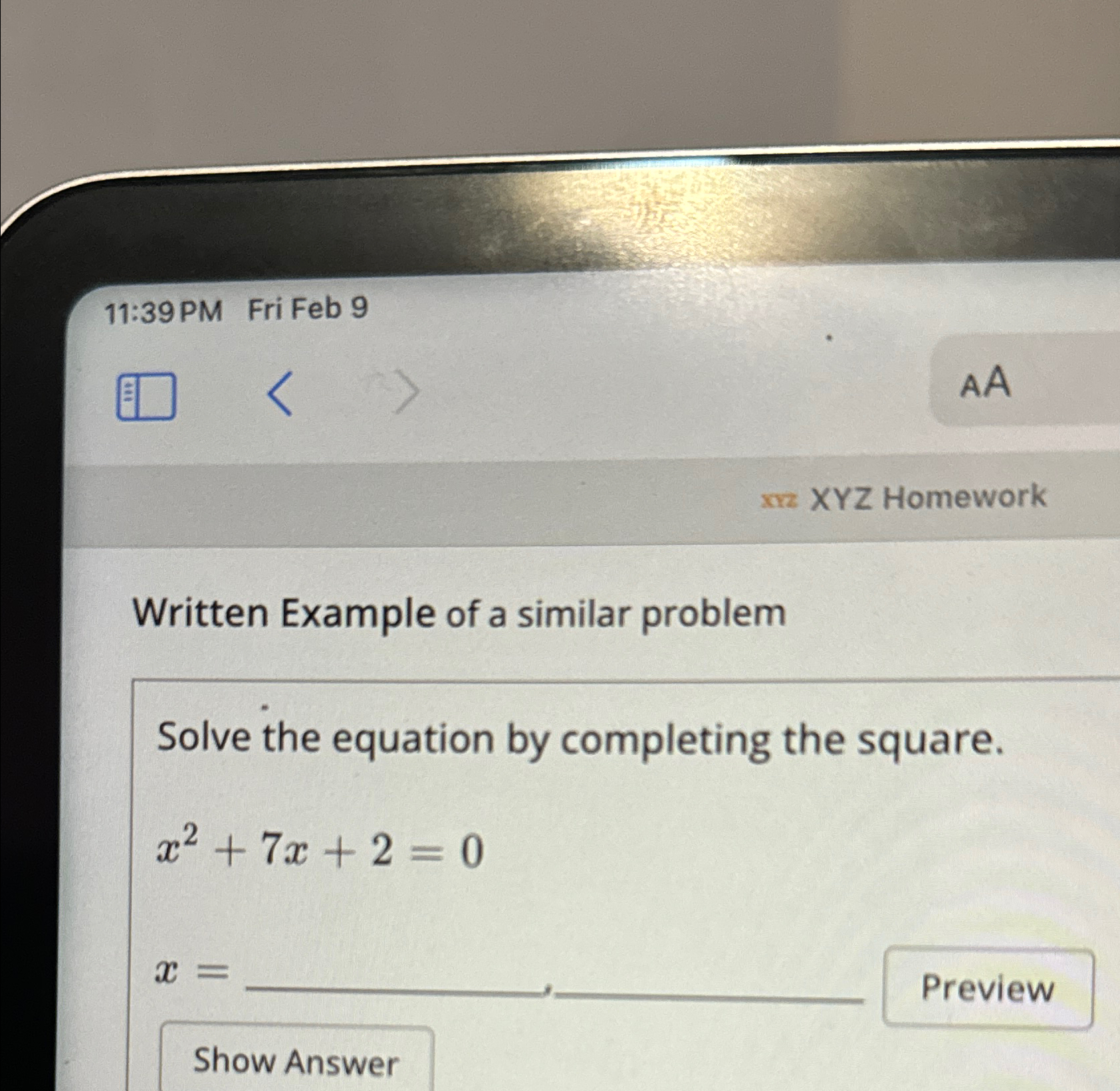 Solved 11:39PM FriFeb 9xxz XYZ HomeworkWritten Example of a | Chegg.com