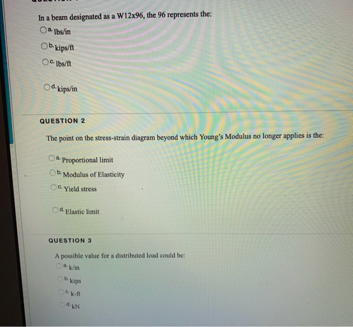 Solved In a beam designated as a W12x96, the 96 represents | Chegg.com