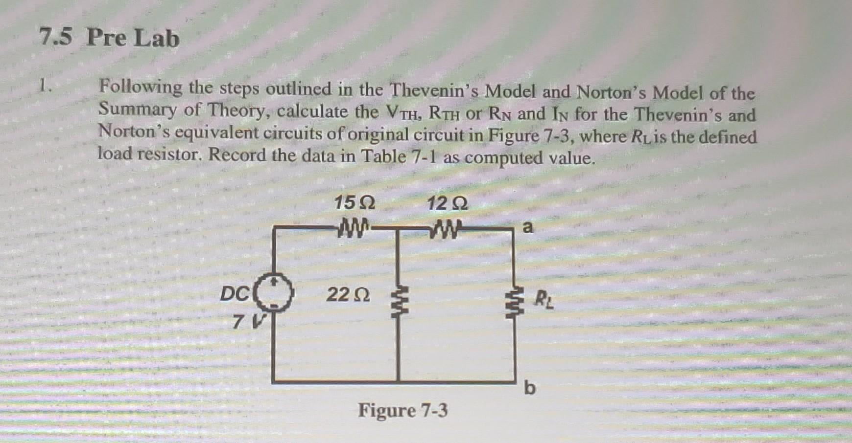 Solved EXPERIMENT 7 CIRCUIT THEOREMS (THEVENIN'S AND | Chegg.com