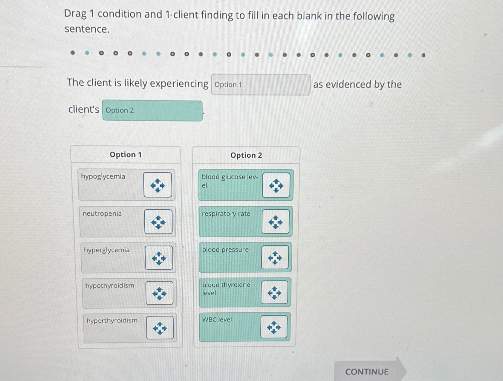 Drag 1 ﻿condition and 1 ﻿client finding to fill in | Chegg.com