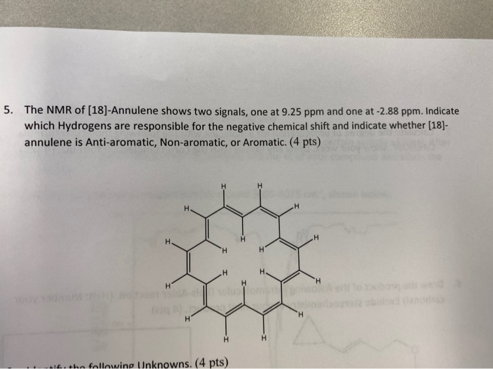 Solved 5. The NMR of (18)-Annulene shows two signals, one at | Chegg.com
