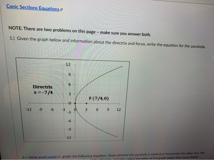 Solved Conic Sections Equations NOTE: There are two problems | Chegg.com