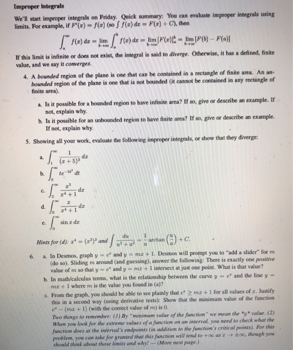 Solved Improper integrals We'll start improper integrals on | Chegg.com