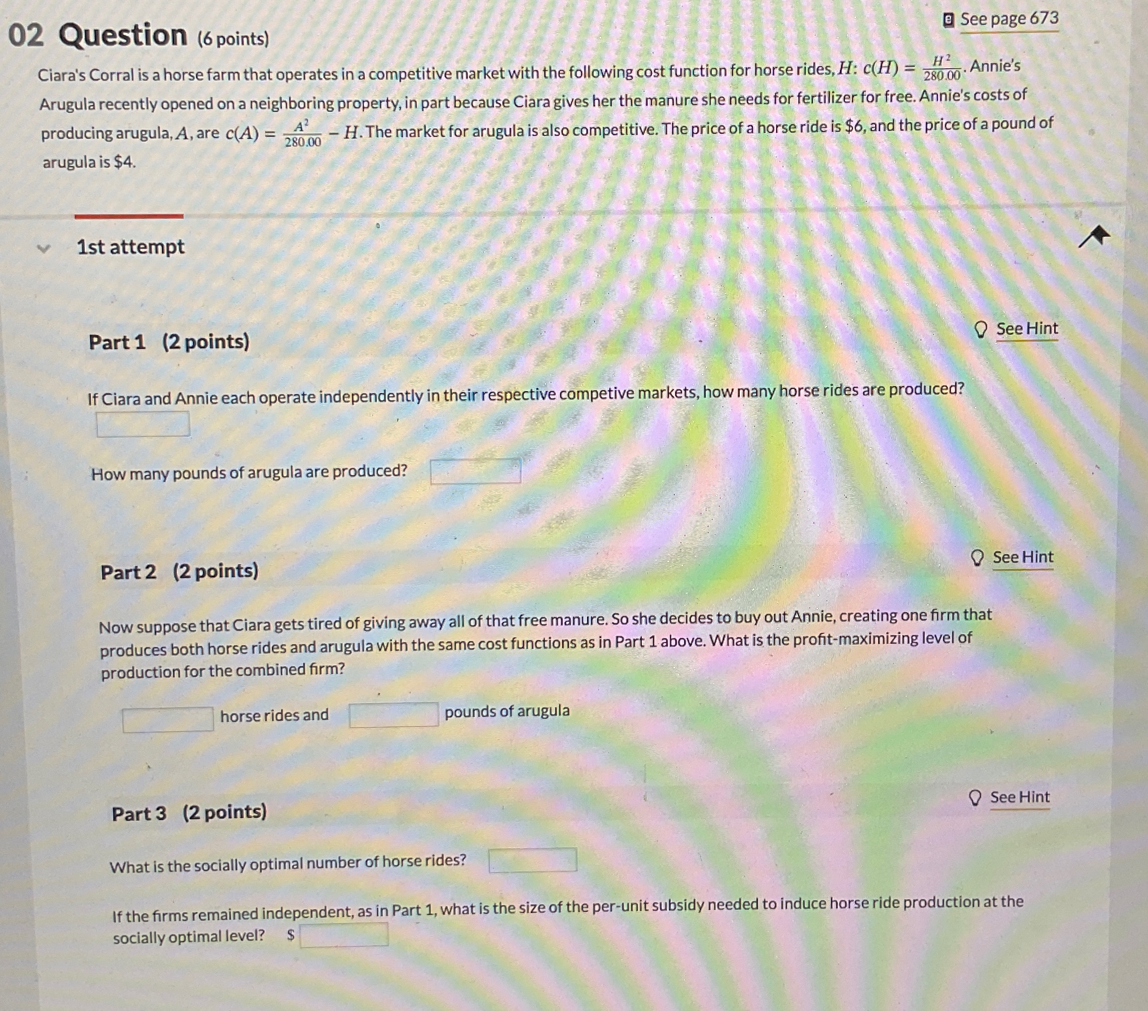 Solved 02 ﻿Question (6 ﻿points)日 ﻿See page 673Ciara's Corral | Chegg.com