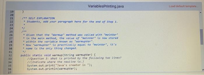 Solved Load default template Variables Printing.java 1 | Chegg.com