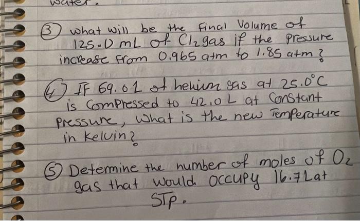 Solved (3) What will be the Final Volume of 125.0 mL of Cl2 | Chegg.com