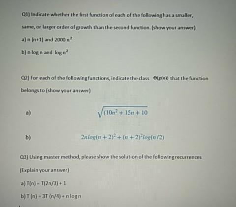 Solved Q1) Indicate whether the first function of each of | Chegg.com