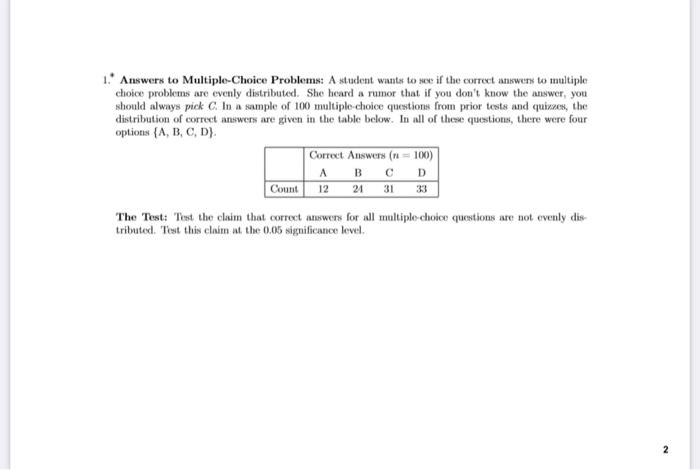 Solved 1." Answers to Multiple-Choice Problems: A student | Chegg.com