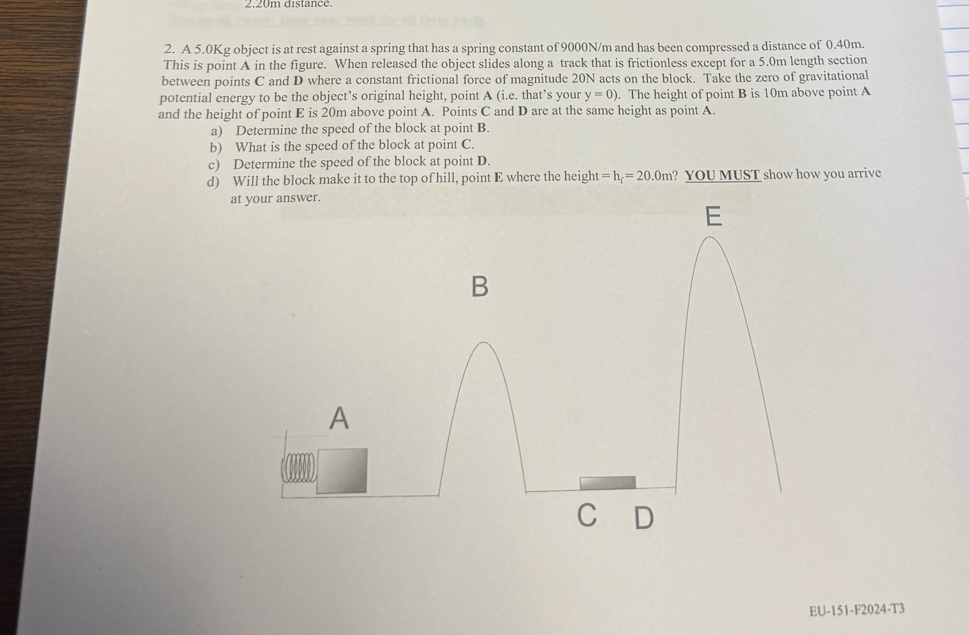 Solved 2.20m distance.2. ﻿A 5.0 ﻿Kg object is at rest | Chegg.com