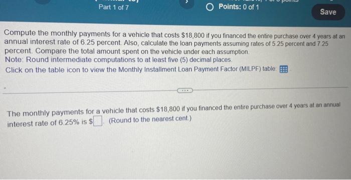 Solved Compute the monthly payments for a vehicle that costs | Chegg.com
