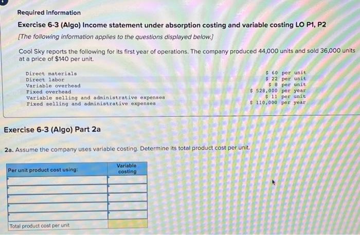 Solved Required information Exercise 6-3 (Algo) Income | Chegg.com