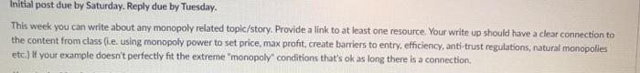 Solved Initial post due by Saturday. Reply due by Tuesday. | Chegg.com