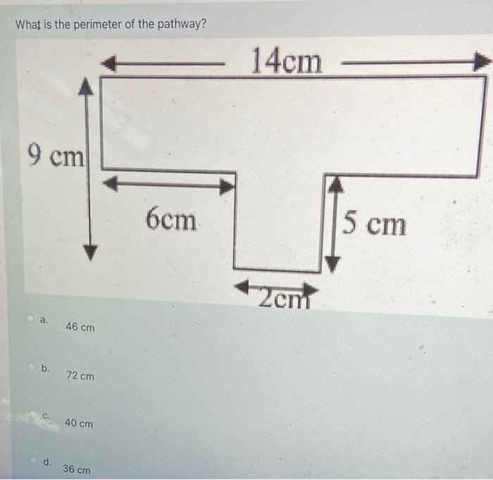 Solved What is the perimeter of the pathway? 9 cm 6cm a. 46 | Chegg.com