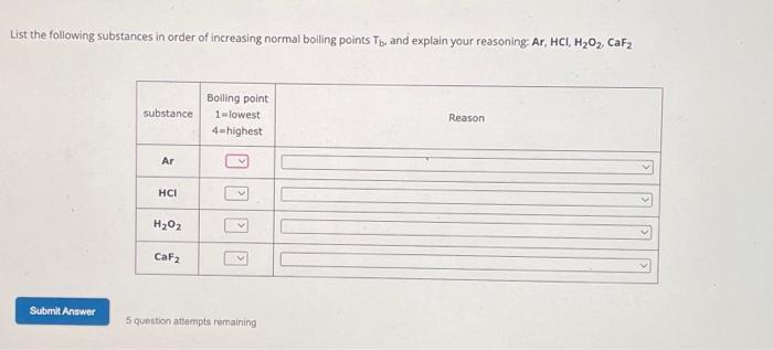 Solved List the following substances in order of increasing | Chegg.com
