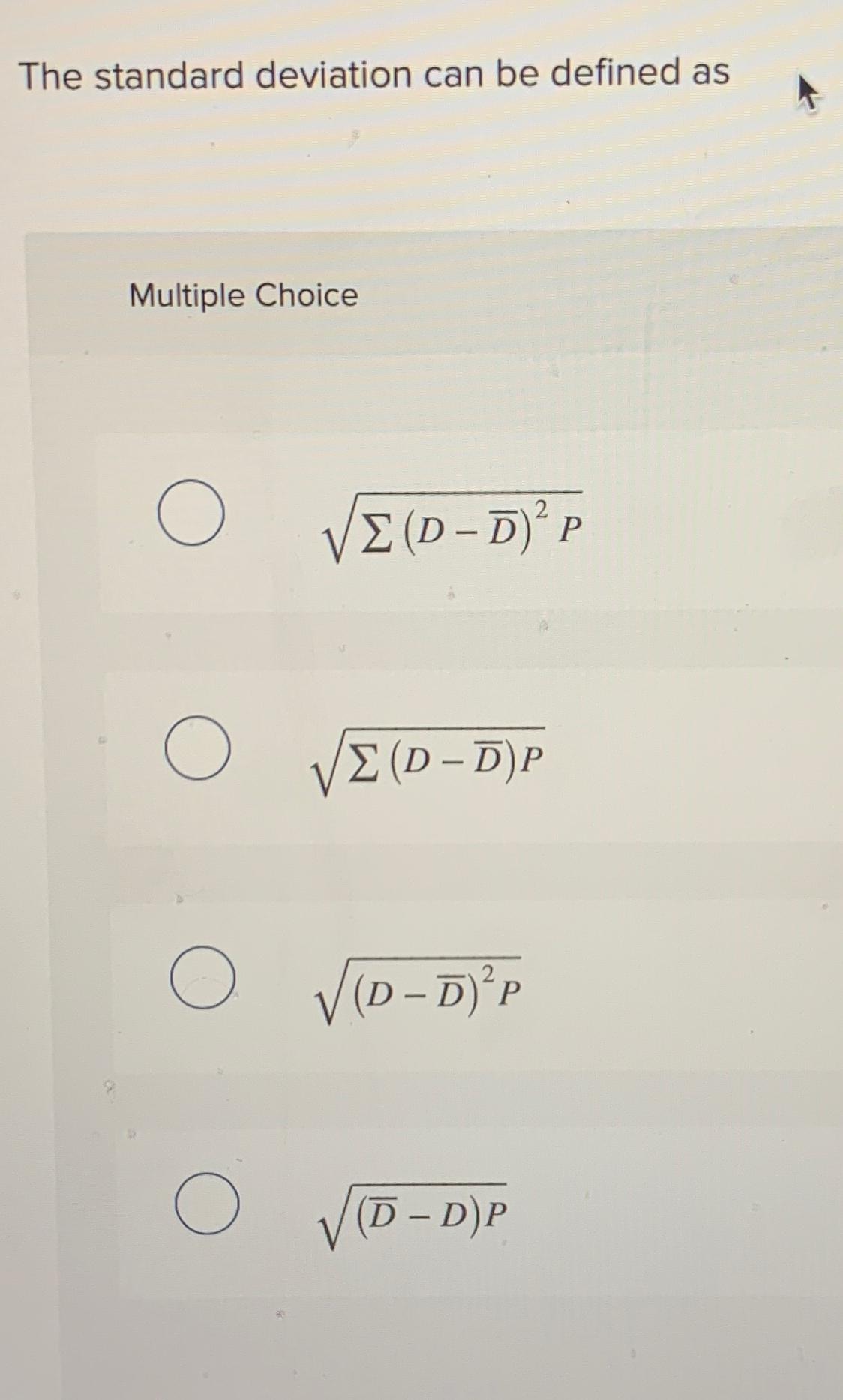 Solved The standard deviation can be defined asMultiple | Chegg.com