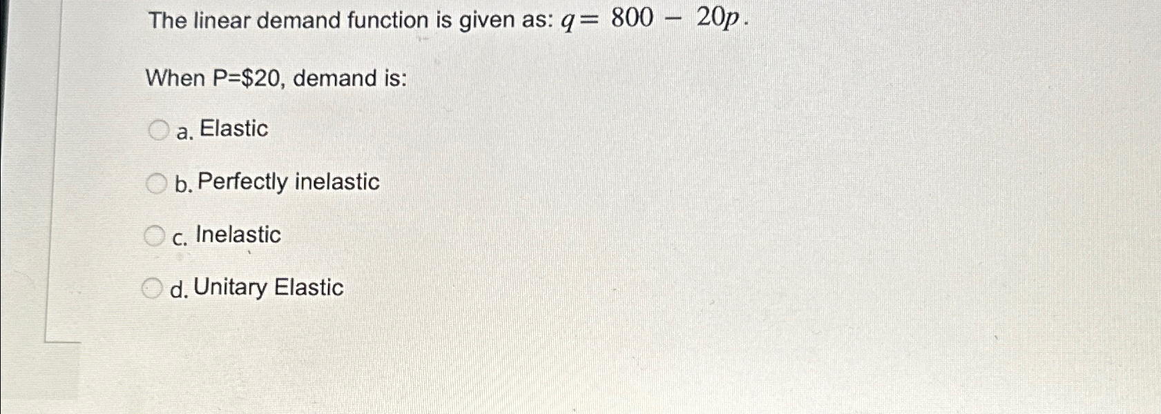 Solved The linear demand function is given as: | Chegg.com