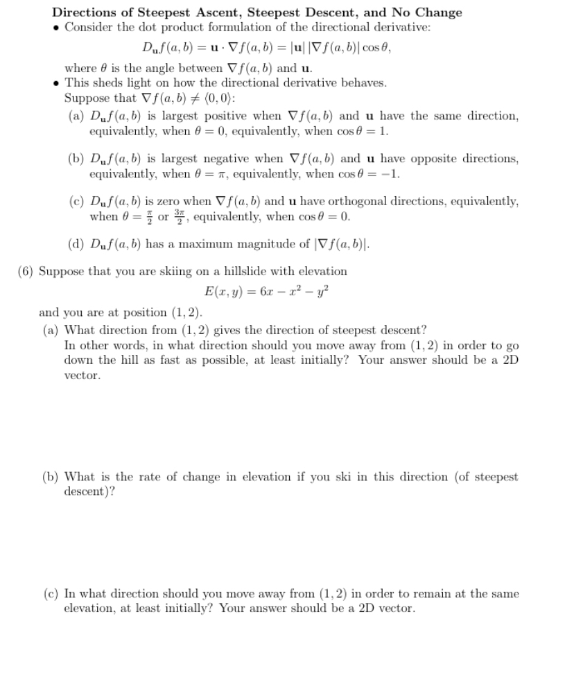 Solved Directions of Steepest Ascent, Steepest Descent, and | Chegg.com