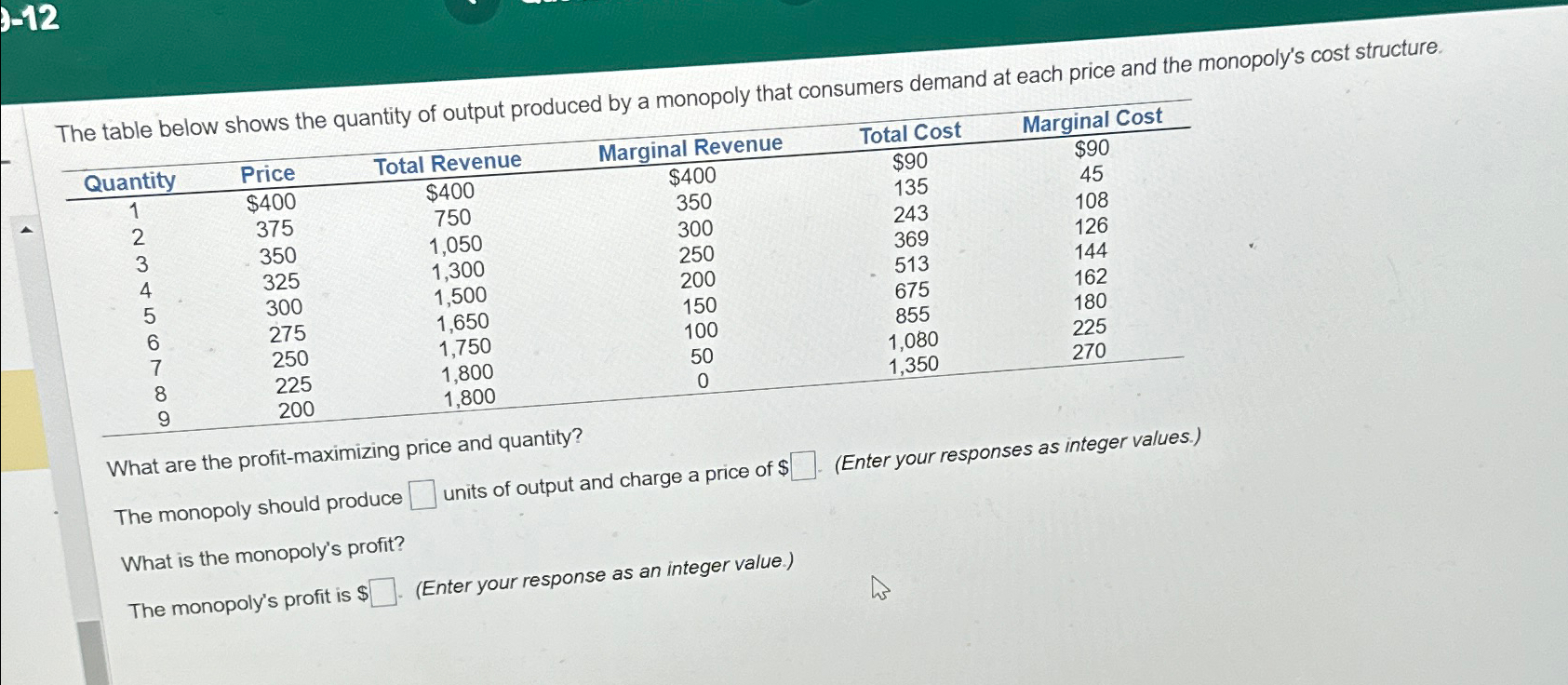 Solved The table below shows the quantity of output produced | Chegg.com