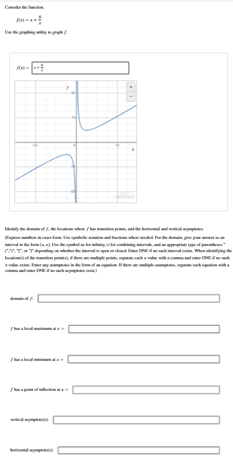 Solved Consider the function.f(x)=x+6xUse the graphing | Chegg.com