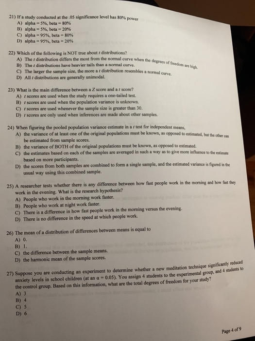 Solved 21) If a study conducted at the .05 significance | Chegg.com