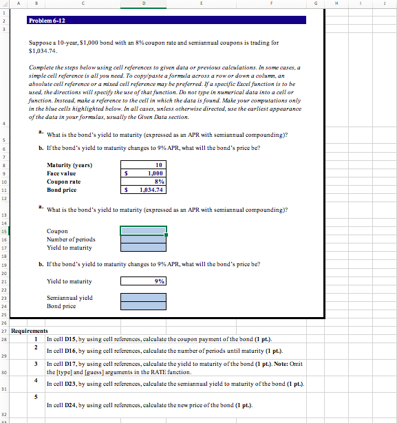 Solved please help me solve this using cell formulas. | Chegg.com