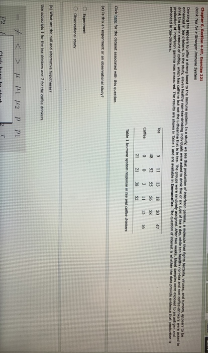 Solved Chapter 6, Section 4-HT, Exercise 221 Drink Tea for a | Chegg.com