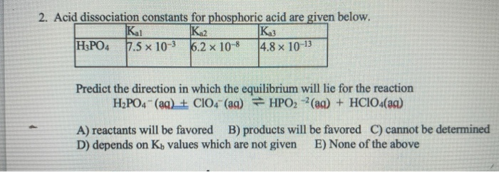 Solved 2. Acid dissociation constants for phosphoric acid | Chegg.com