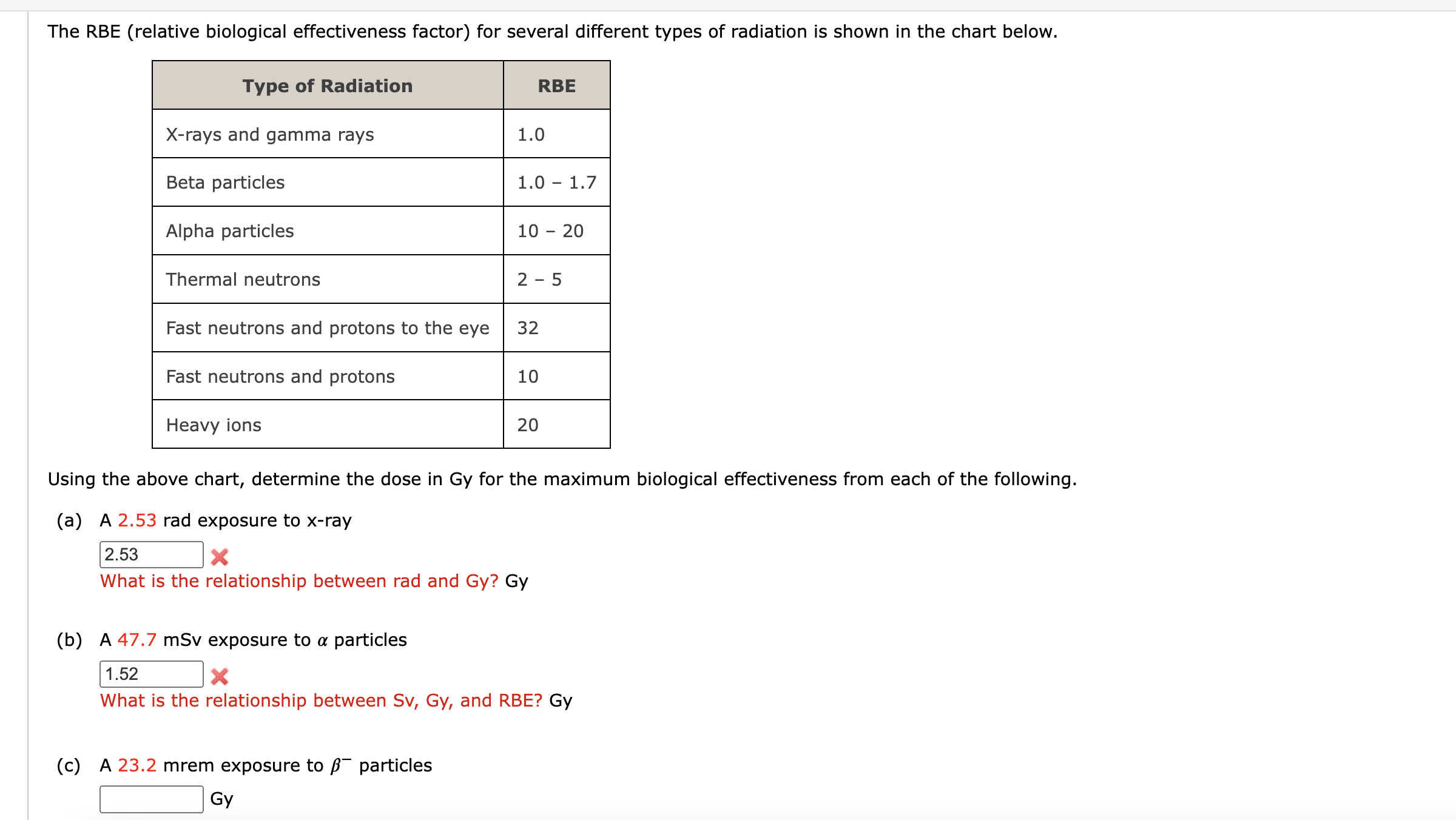 Solved The RBE (relative biological effectiveness factor) | Chegg.com